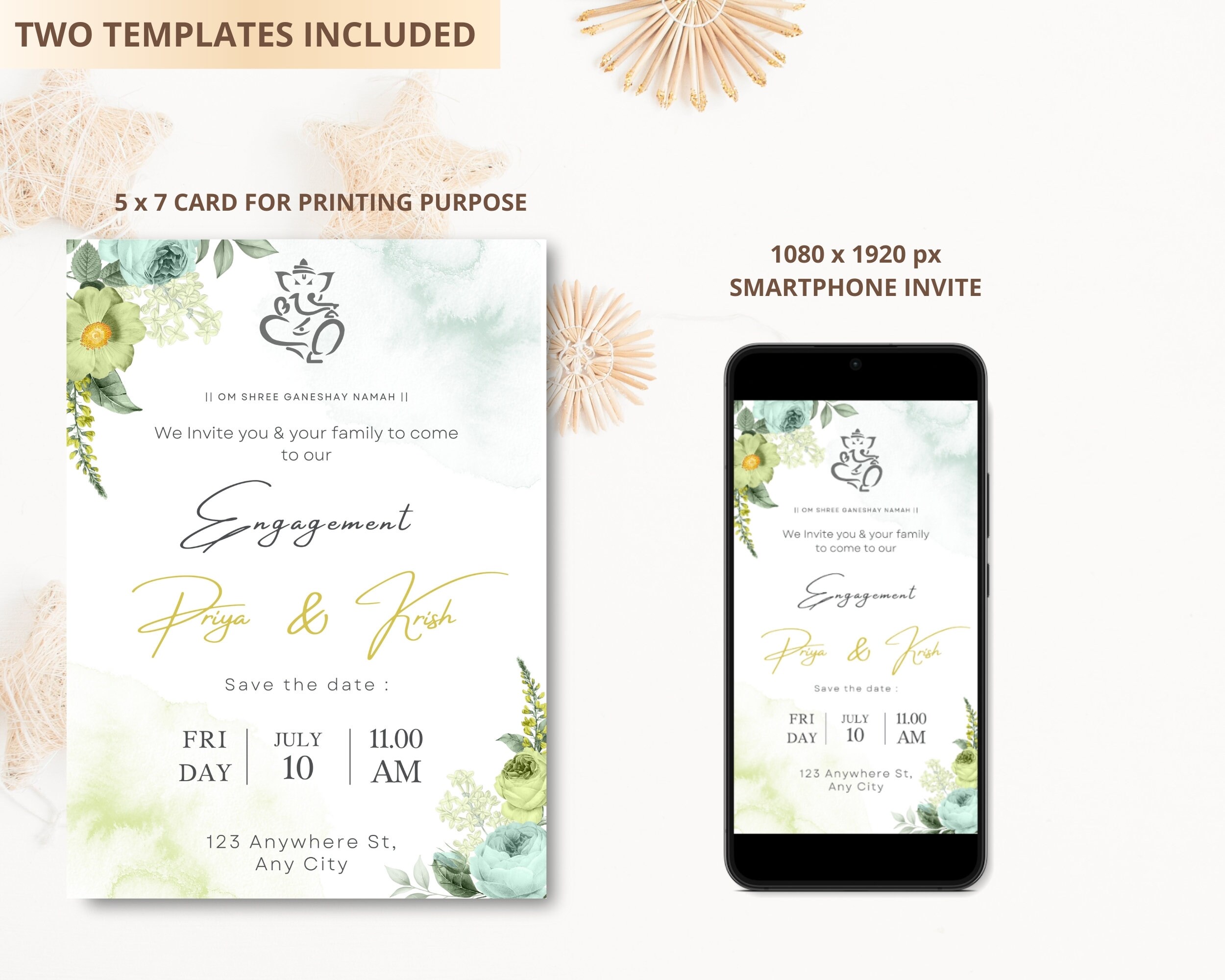 Indian Engagement Invitation Card Floral Engagement Party Invite Ring ...