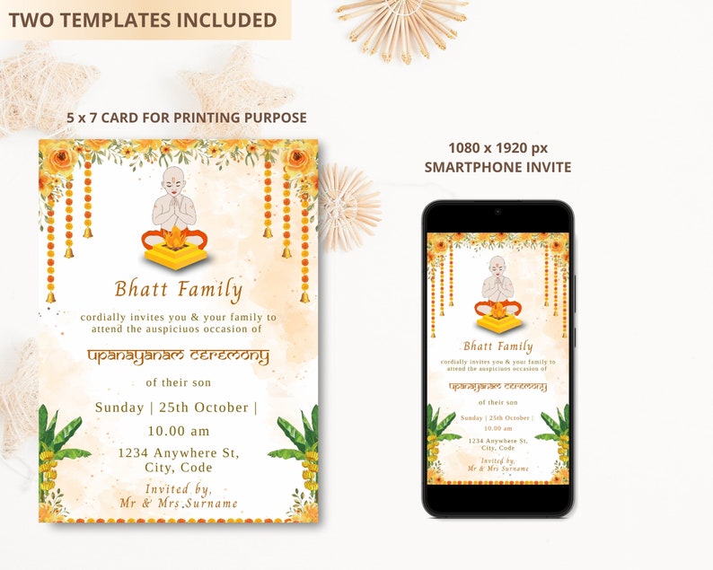 Upanayanam Ceremony Invitation: Traditional Thread Ceremony Card ...