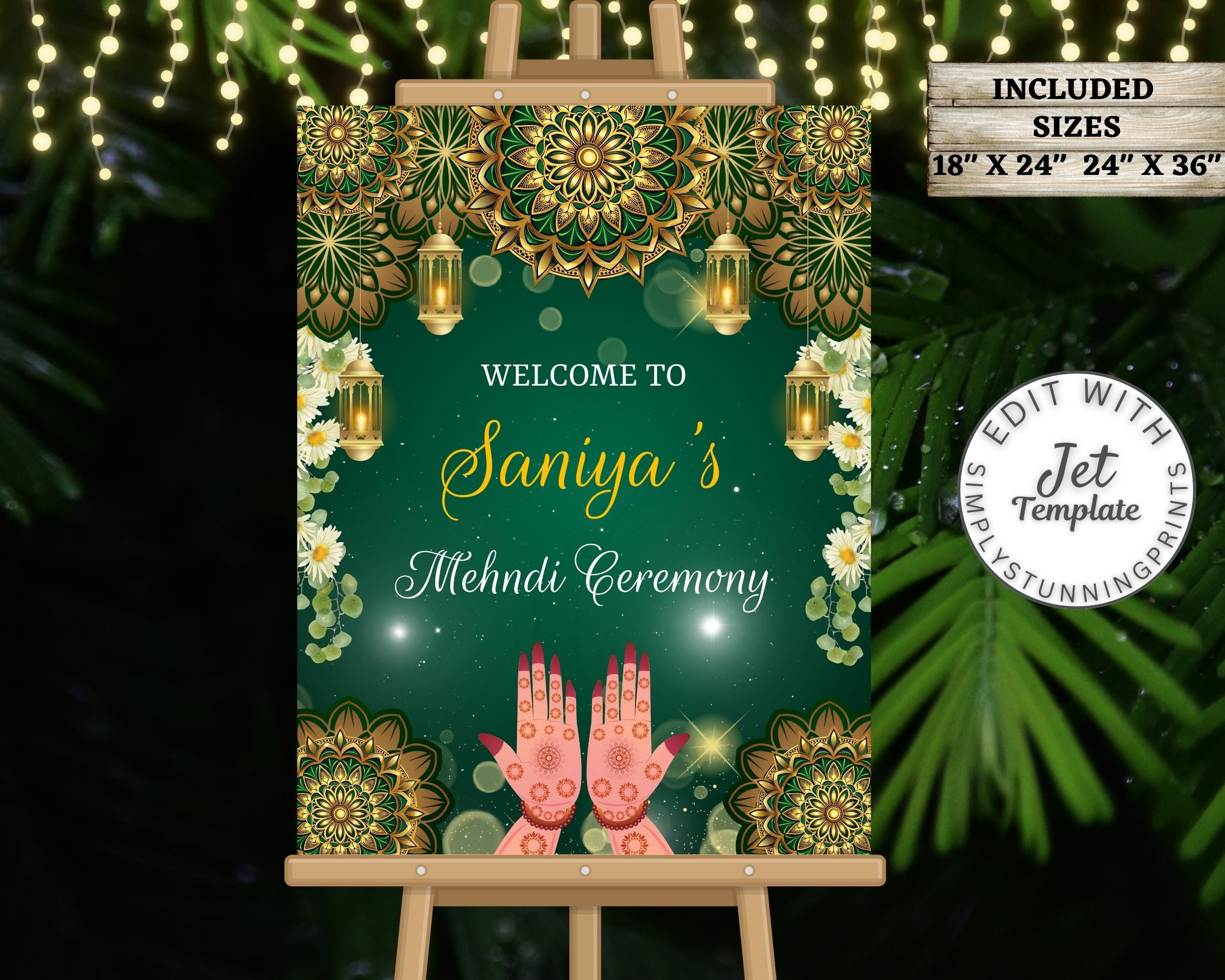 Indian Mehndi Welcome Sign: Elegant Mehndi Night Decor (digital ...