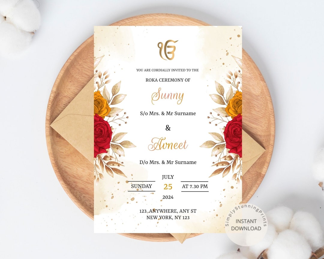 Floral Indian Roka Ceremony Invitation Template (digital Download) - Etsy