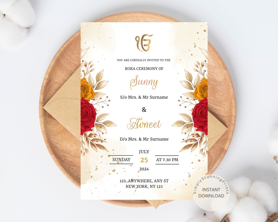 Indian Roka Ceremony Invitation Card Floral Engagement Invitation Rokha ...