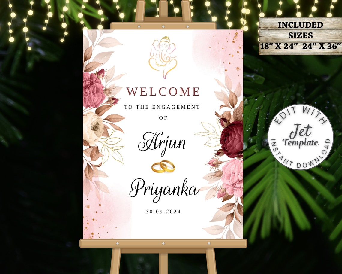 Indian Engagement Welcome Sign Engagement Decor Ring Ceremony Welcome ...