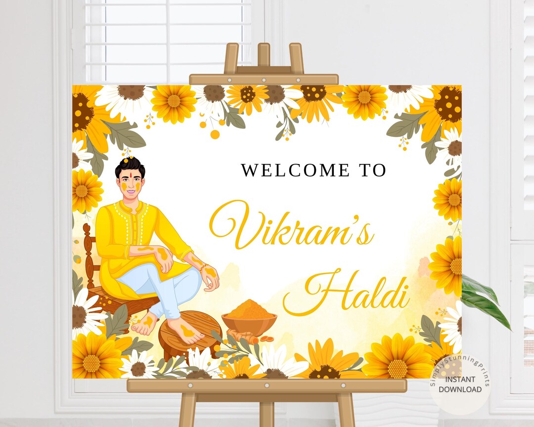 Indian Haldi Ceremony Welcome Sign Boy | Pithi Welcome Sign | Haldi ...