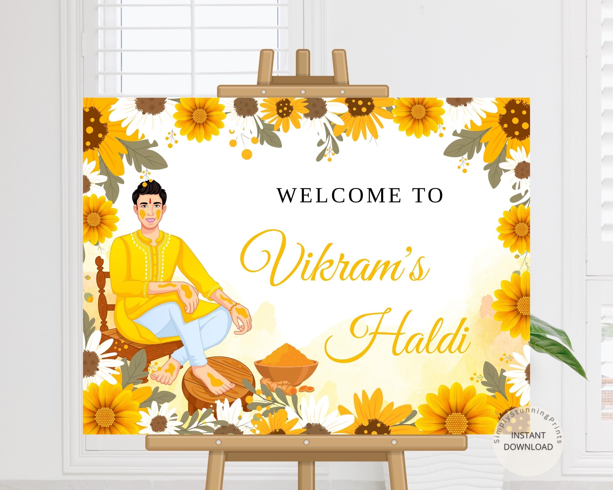 Indian Haldi Ceremony Welcome Sign Boy Pithi Welcome Sign Haldi Event ...