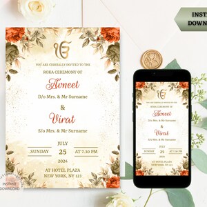 Indian Roka Ceremony Invitation Card | Floral Engagement Invite | Roka ...