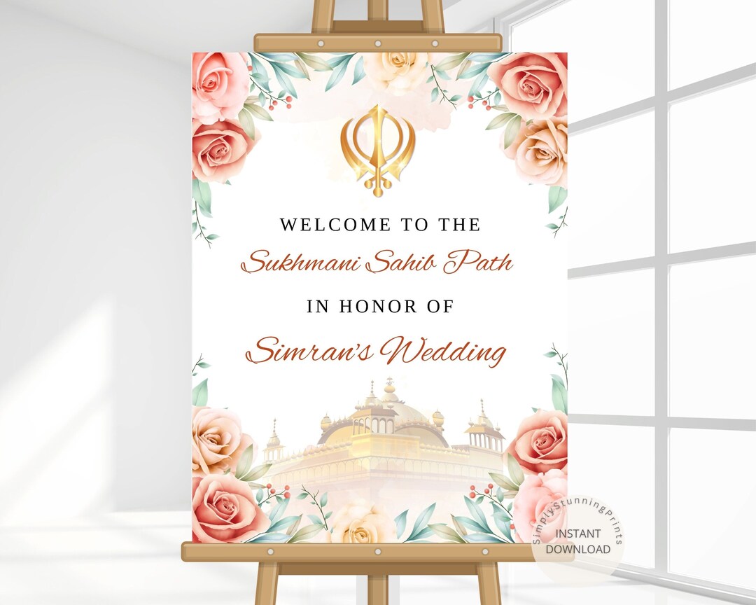 Sukhmani Sahib Ji Path Welcome Sign Sikh Wedding Welcome Sign Akhand Path Sign Sukhmani Sahib Ji ...