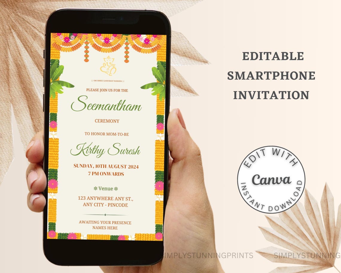 Seemantham Invitation: Indian Baby Shower Template (digital Download ...