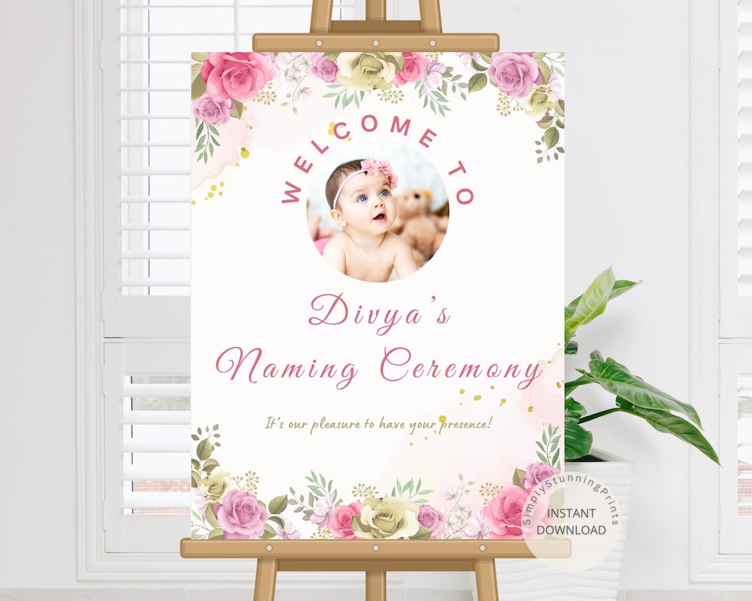 Editable Naming Ceremony Welcome Sign: Floral Baby Naming Day (digital ...