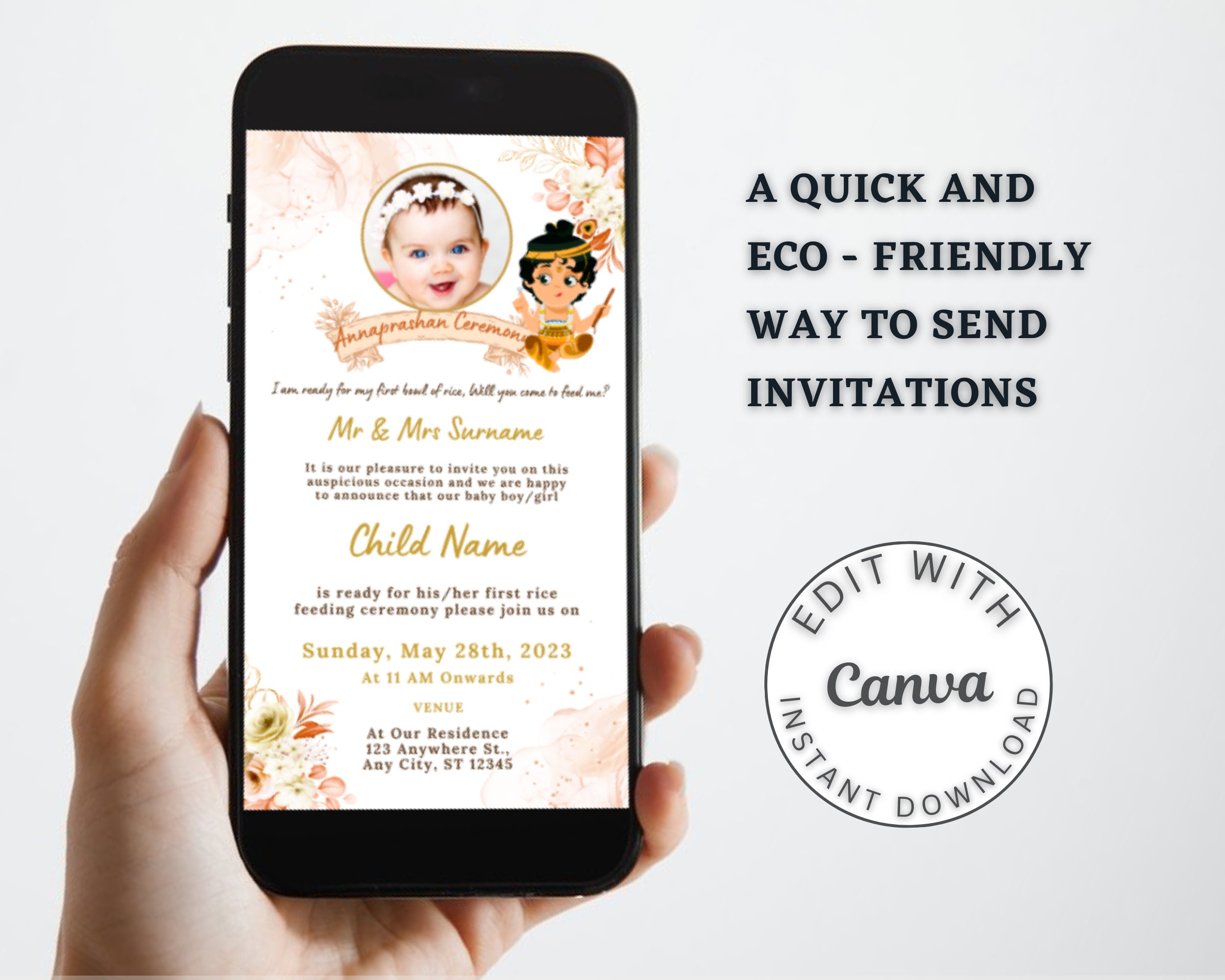Editable Annaprashan Invitation Card Weaning Ceremony Invite Mukhe ...