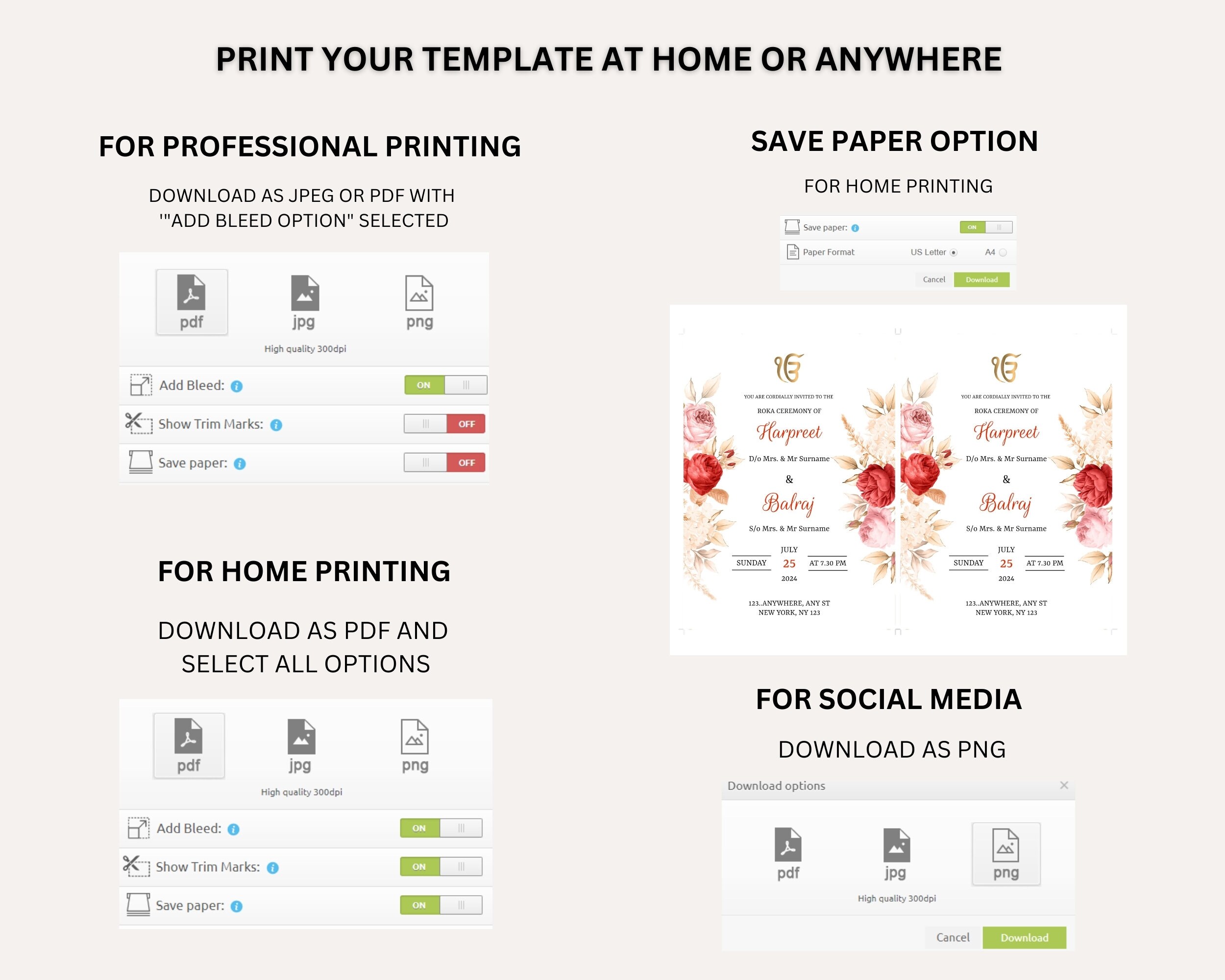 Indian Roka Ceremony Invitation Card Floral Engagement Invitation Rokha ...