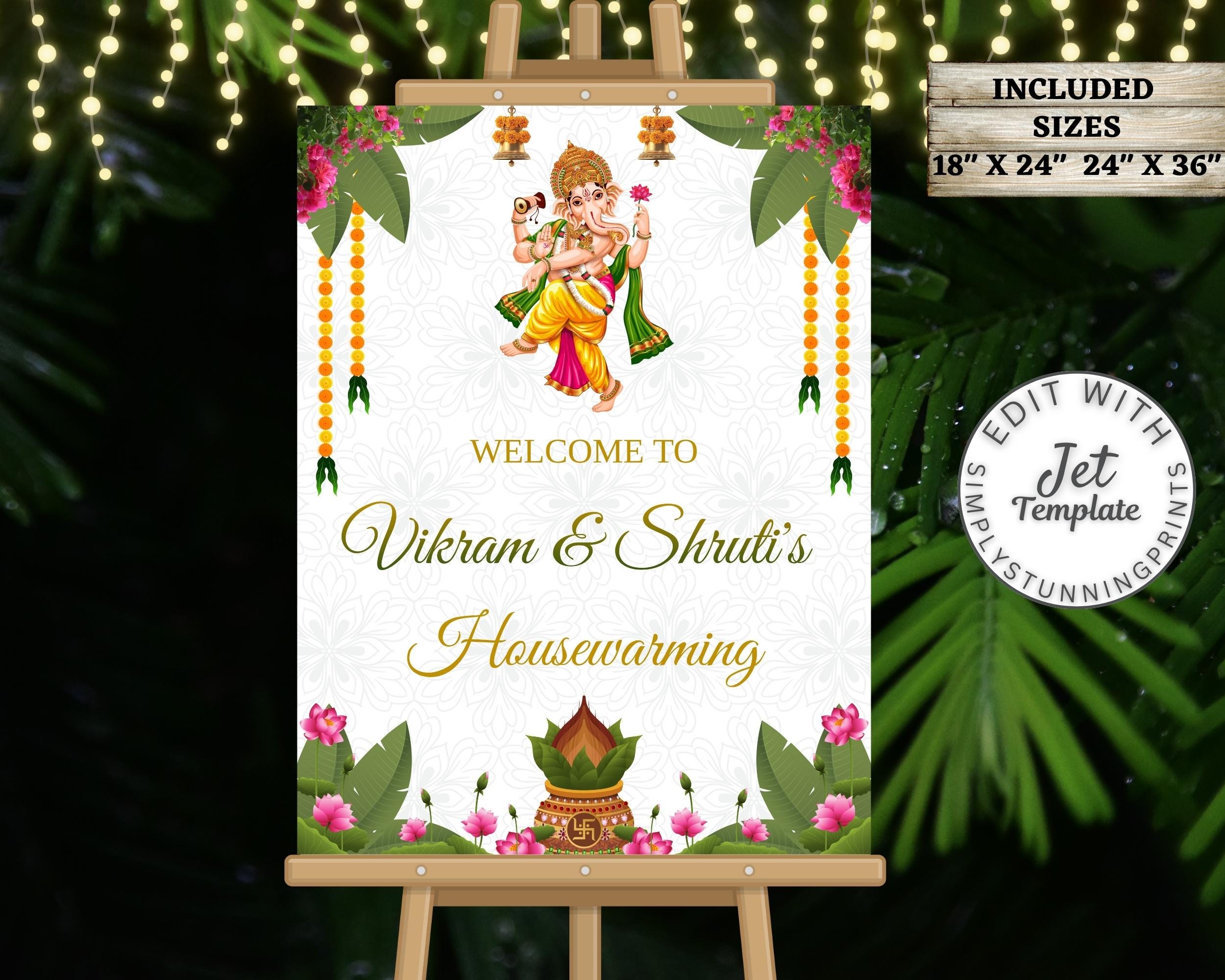 Indian Housewarming Welcome Sign | Traditional Griha Pravesh Welcome ...