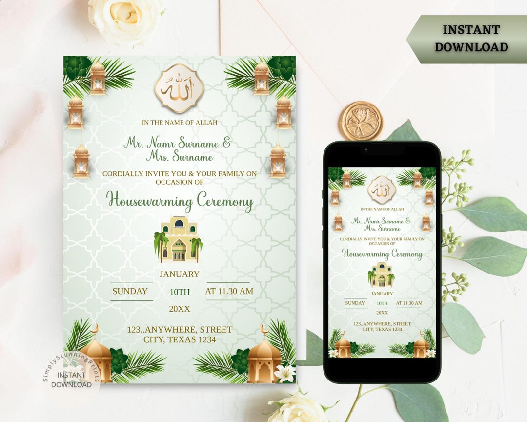 Muslim Housewarming Invitation Card | Arabic Style Housewarming Card ...