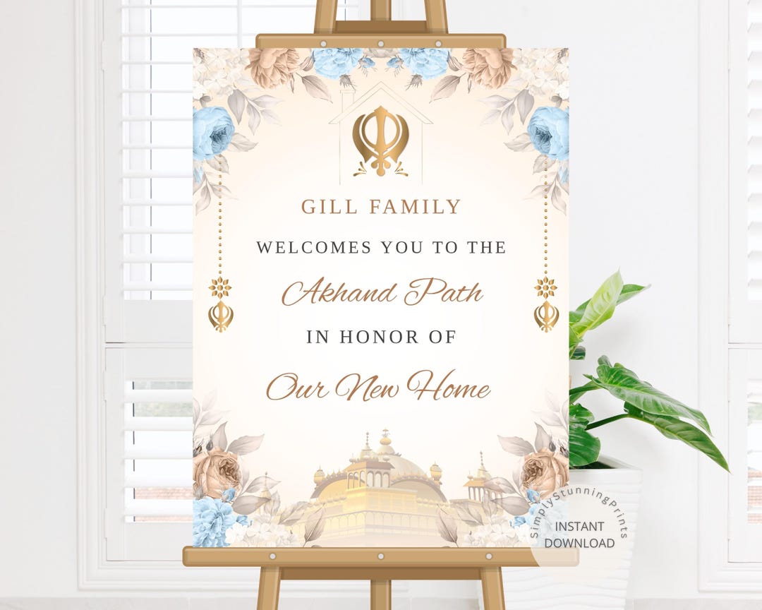 Personalized Sikh Akhand Path Housewarming Welcome Sign | Punjabi ...