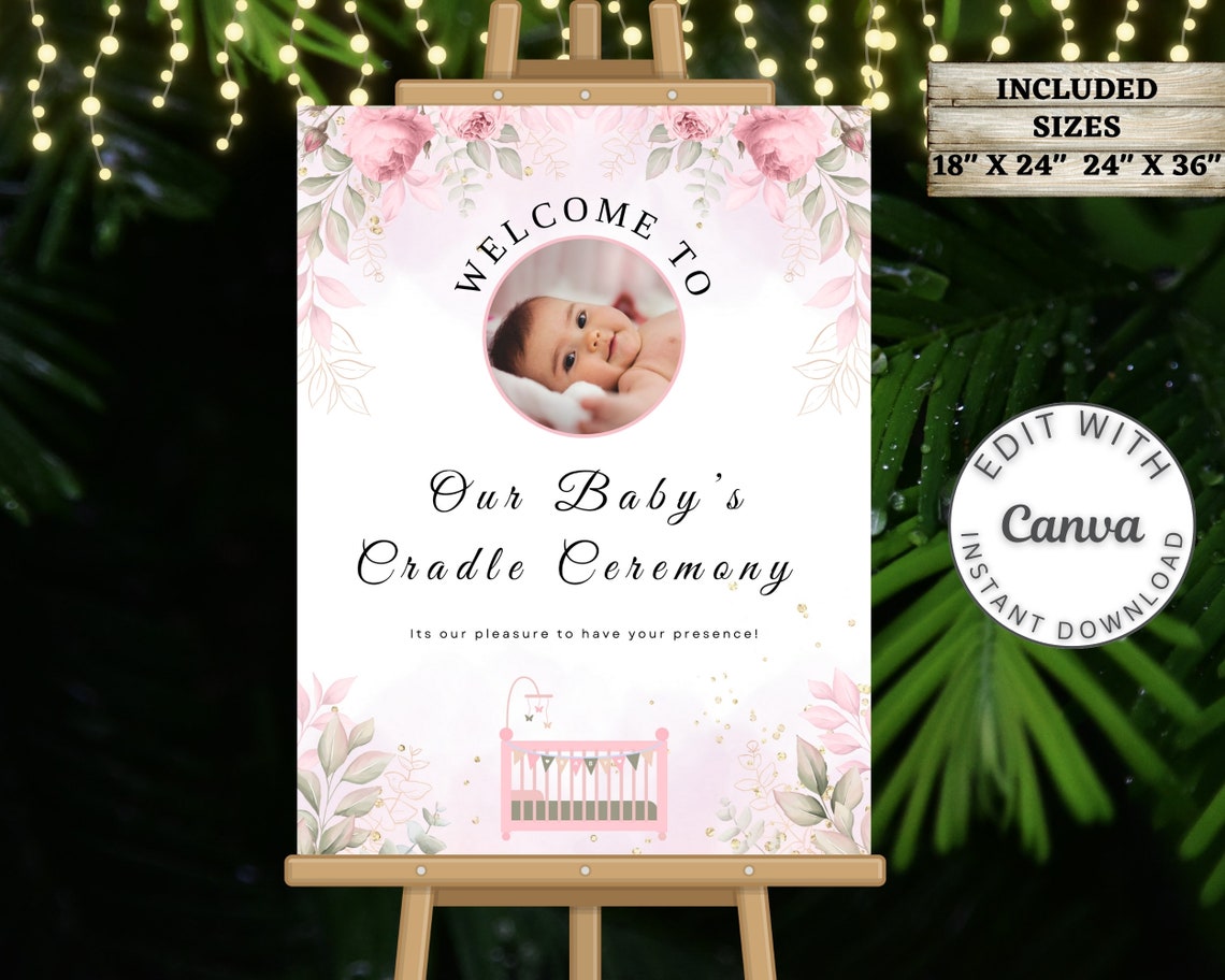 Baby Cradle Ceremony Welcome Sign Girl Naming Ceremony Entry Sign Pink ...
