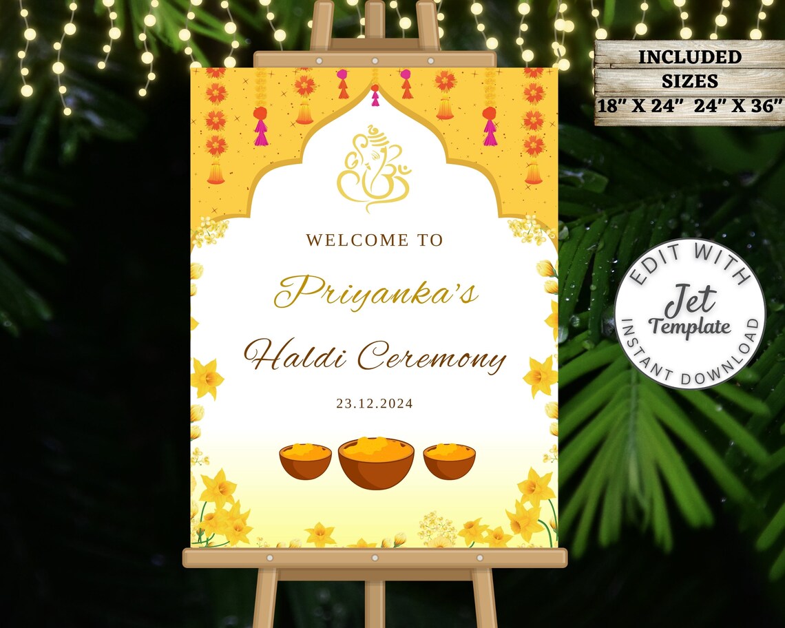 Haldi Ceremony Welcome Sign as Pithi Sign Indian Haldi Decor Wedding ...