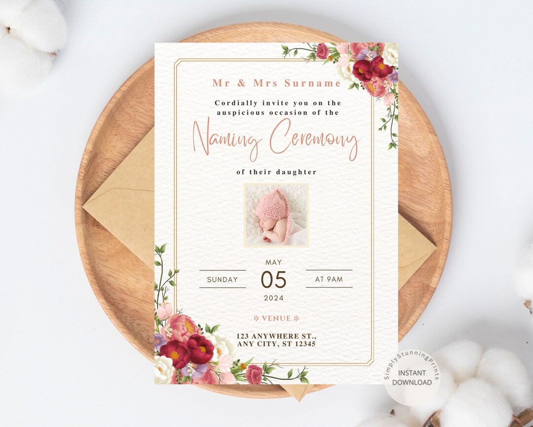 Editable Baby Naming Photo Invitation: Cradle Ceremony Card (digital ...