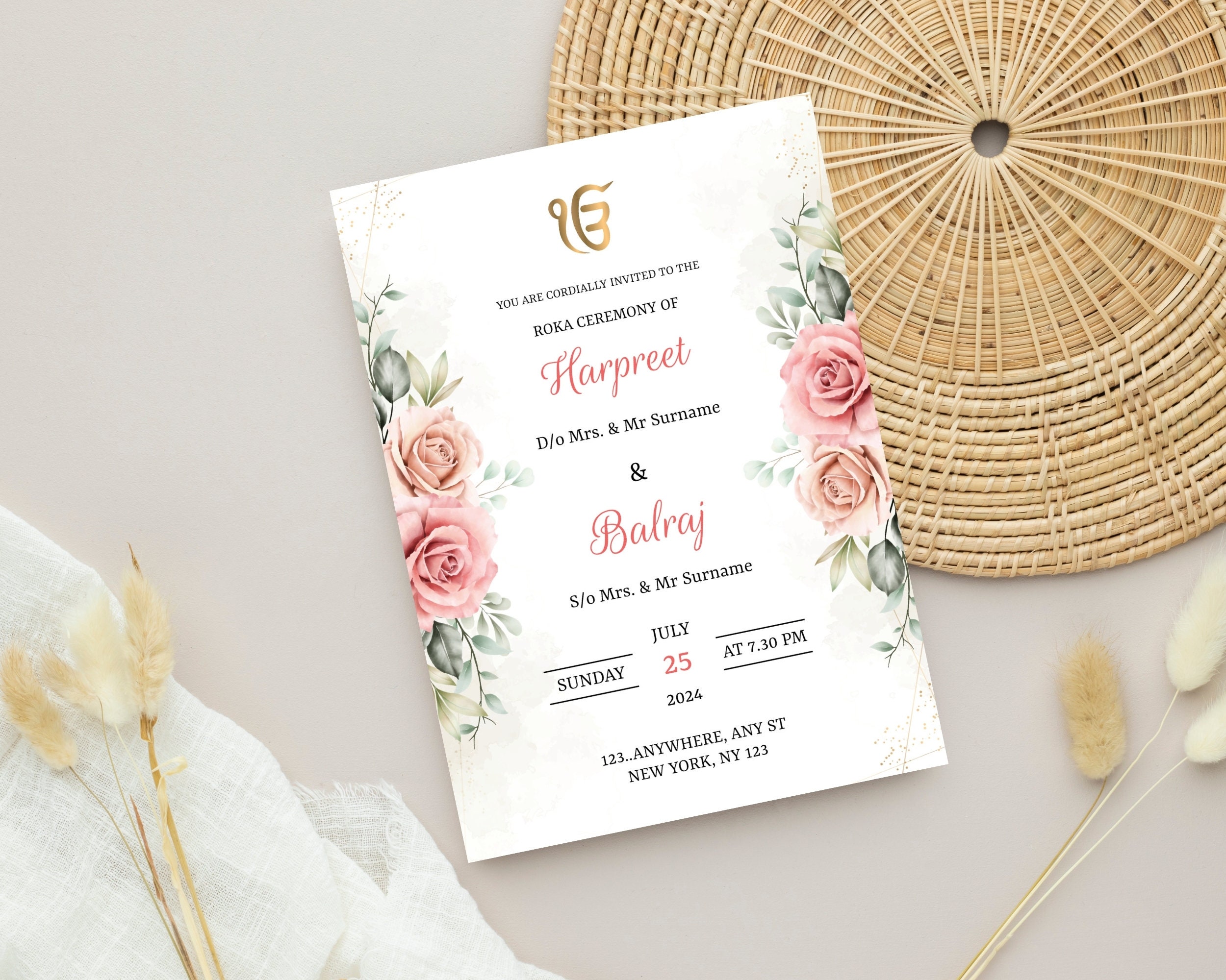 Indian Roka Ceremony Invitation Card as Engagement Card Floral ...