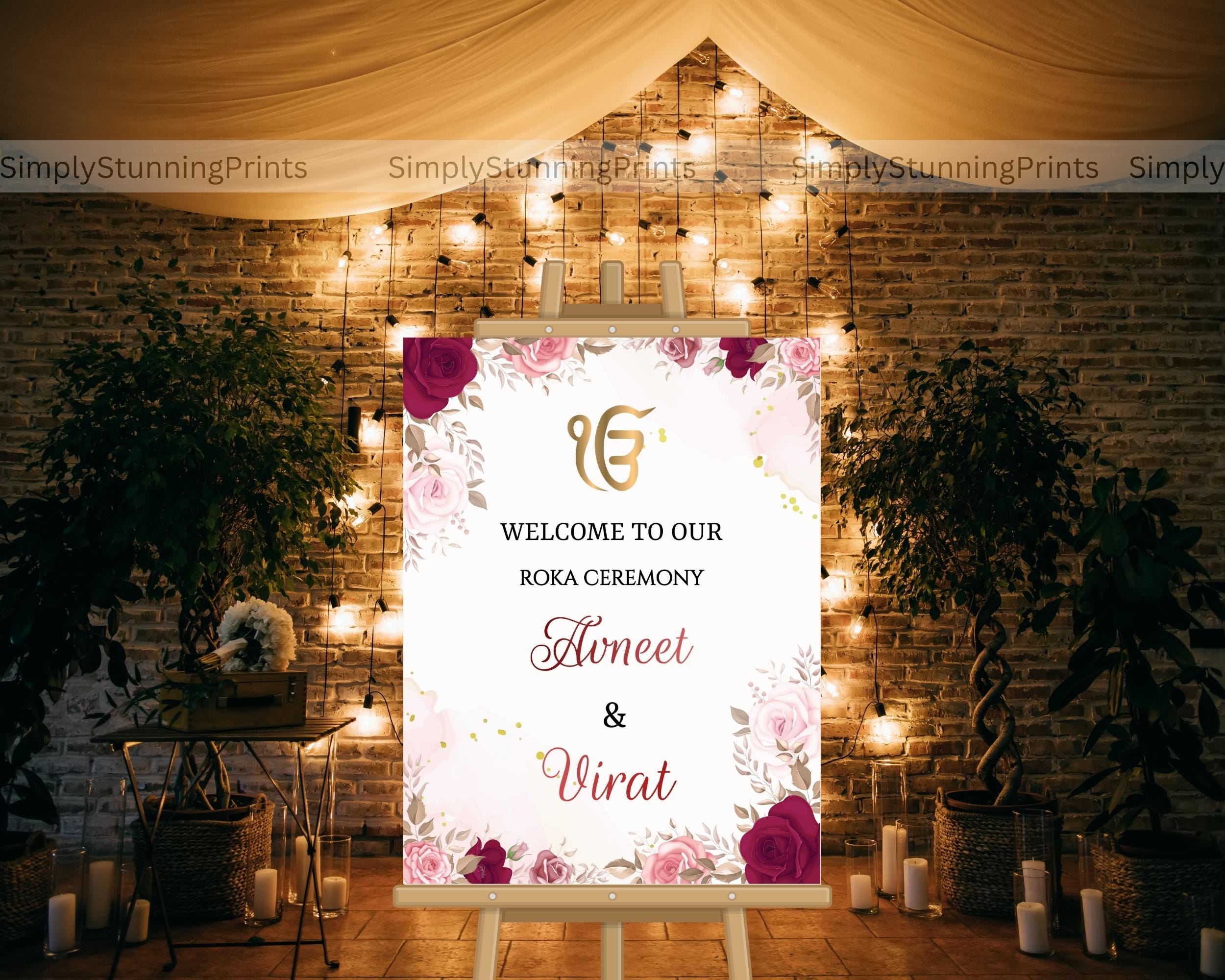 Indian Roka Ceremony Welcome Sign: Floral Engagement DIY Poster ...
