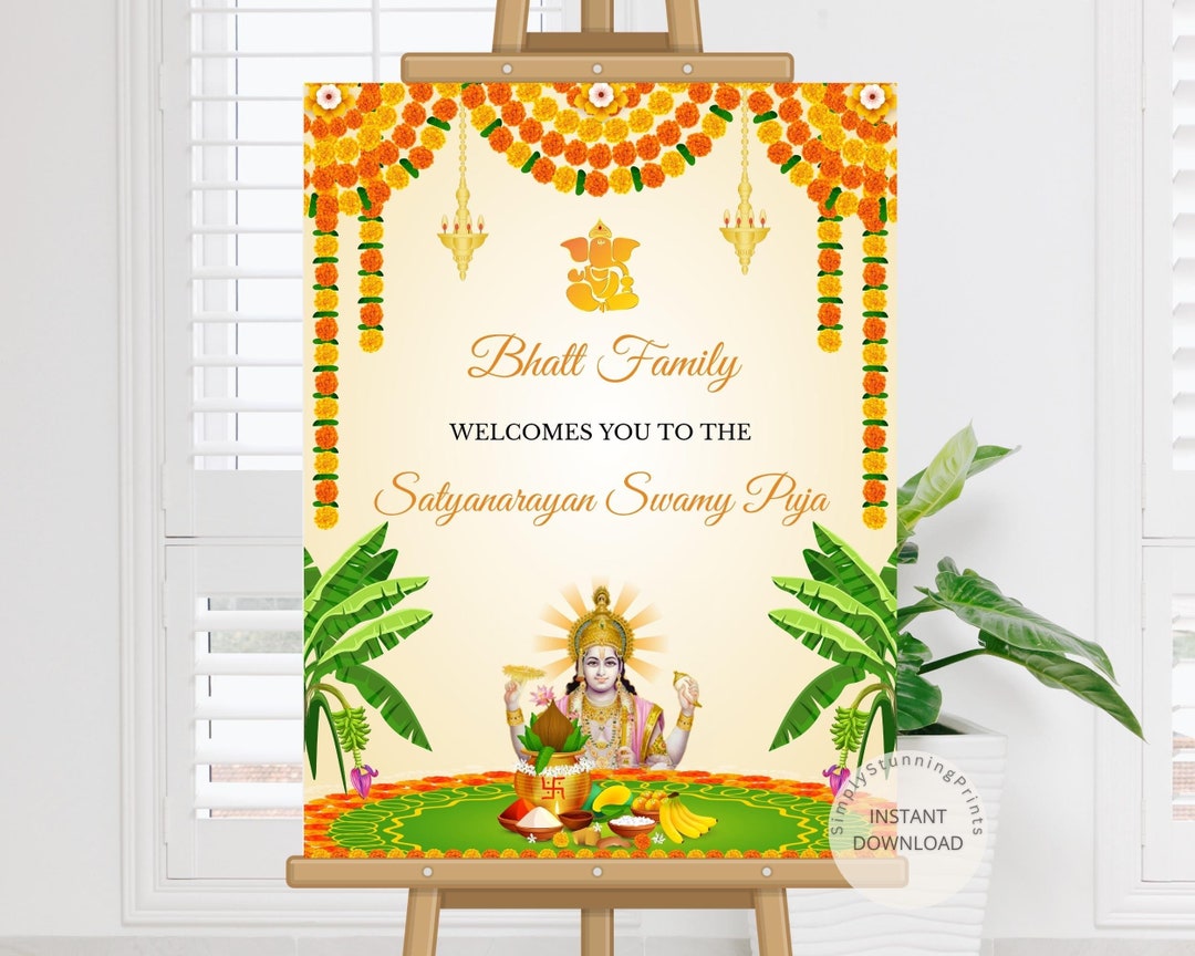 Sri Satyanarayana Puja Welcome Sign | Indian Satyanarayan Bhagwan Katha ...