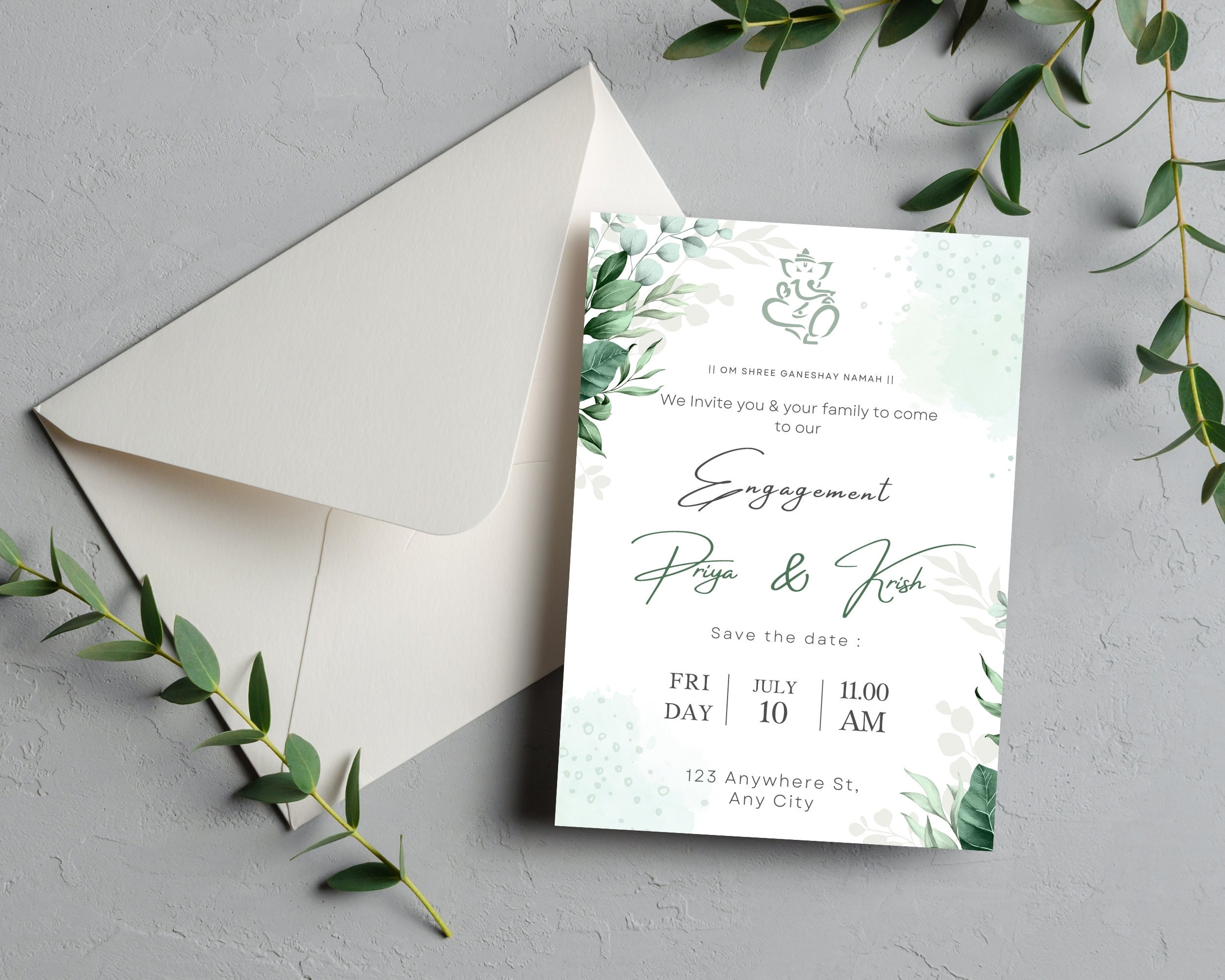 Greenery Engagement Invitation Card Engagement Party Invite Ring ...
