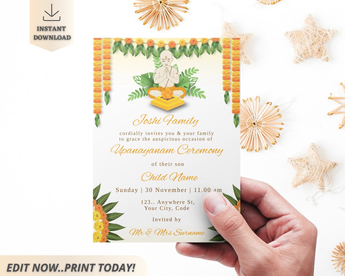 Upanayanam Ceremony Invitation as Thread Ceremony Janoi Ceremony Invite ...