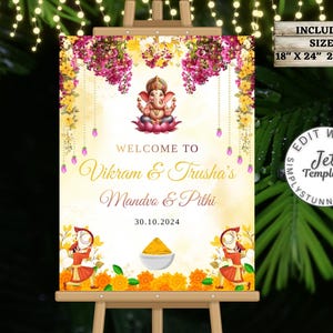 Gujarati Wedding Mandvo & Pithi Welcome Sign | Wedding Entrance ...