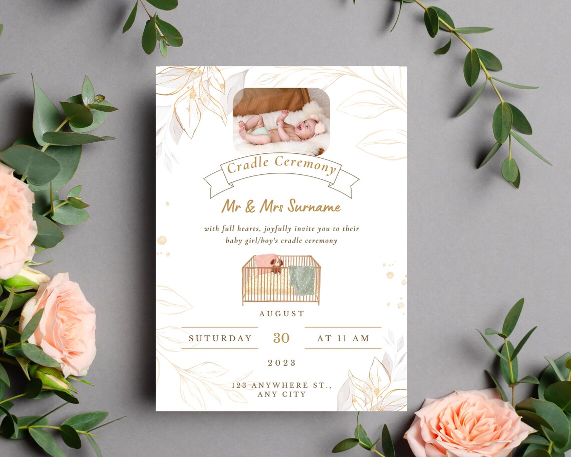 Editable Cradle Ceremony Invitation Card Baby Cradle Photo Invitation ...