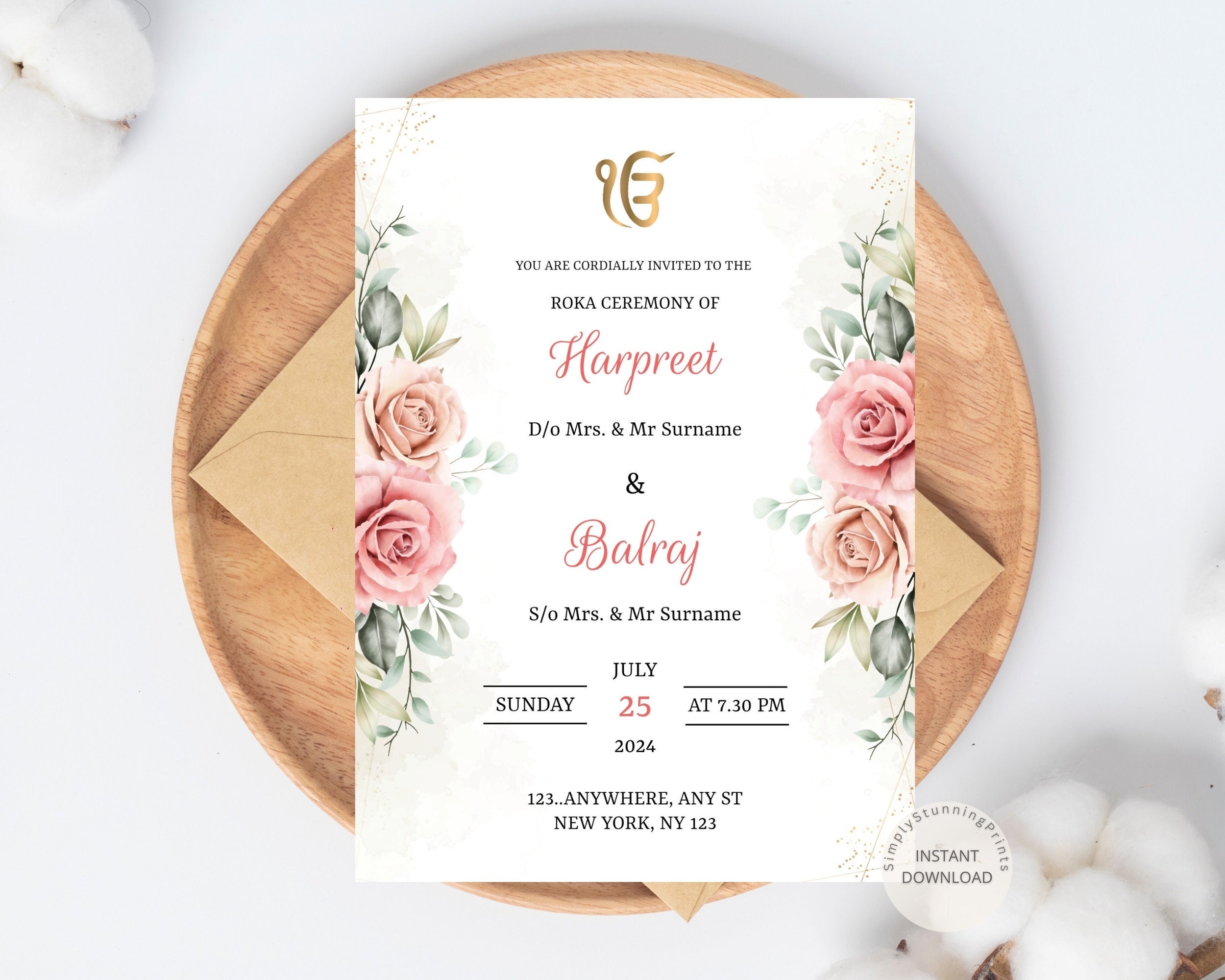 Indian Roka Ceremony Invitation Card as Engagement Card Floral ...