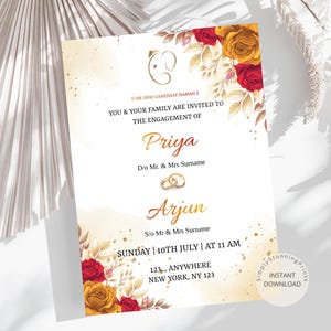 Indian Engagement Invitation Card | Floral Engagement Invite | Roka ...