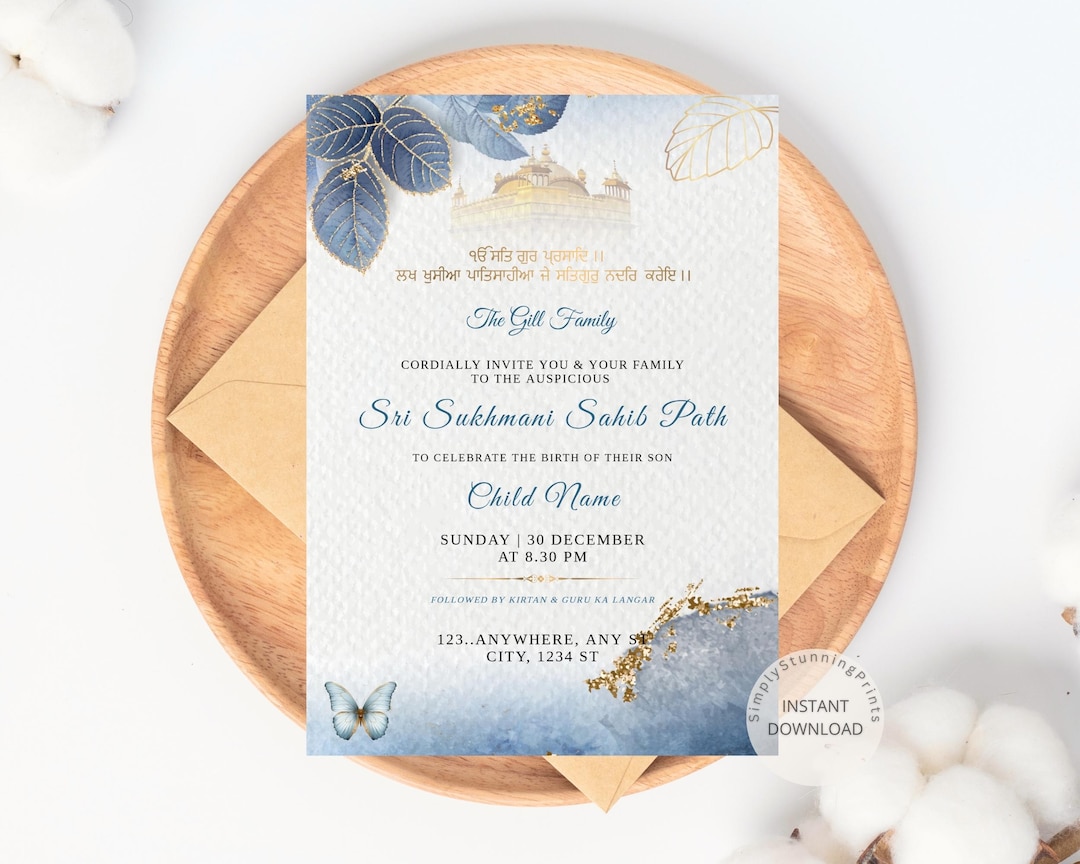 Sri Sukhmani Sahib Path Invitation Card | Sikh Child Birth Invitation ...