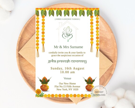 Indian Griha Pravesh Ceremony Invitation Housewarming Invitation Ganesh Puja Invite Vaastu Puja Card Printable Digital Invitation Etsy UK