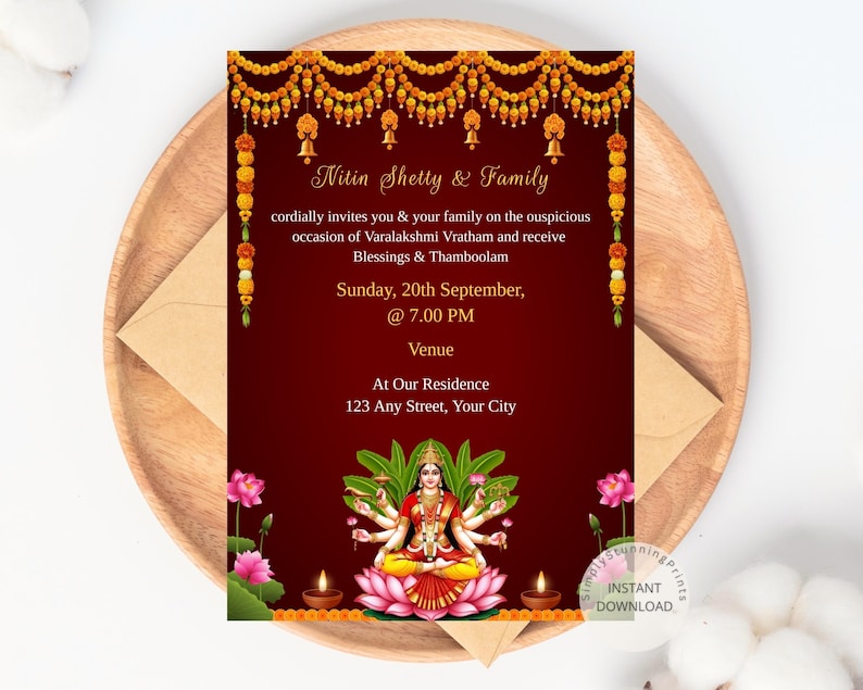 Varamahalakshmi Vratham Invitation Card | Shree Laxmi Pooja Digital ...