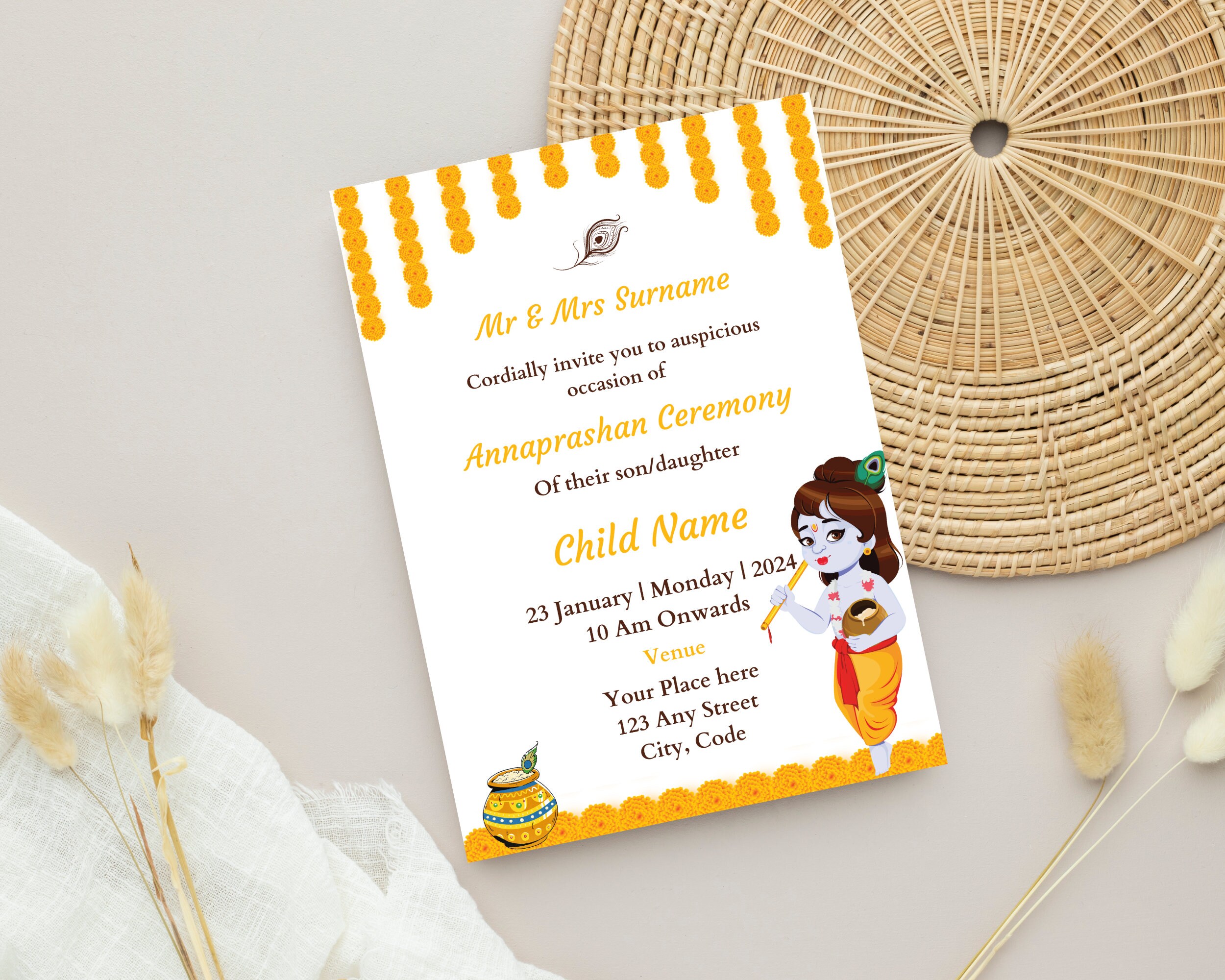Editable Annaprashan Invitation Card Annaprashan Ceremony Invite Rice ...
