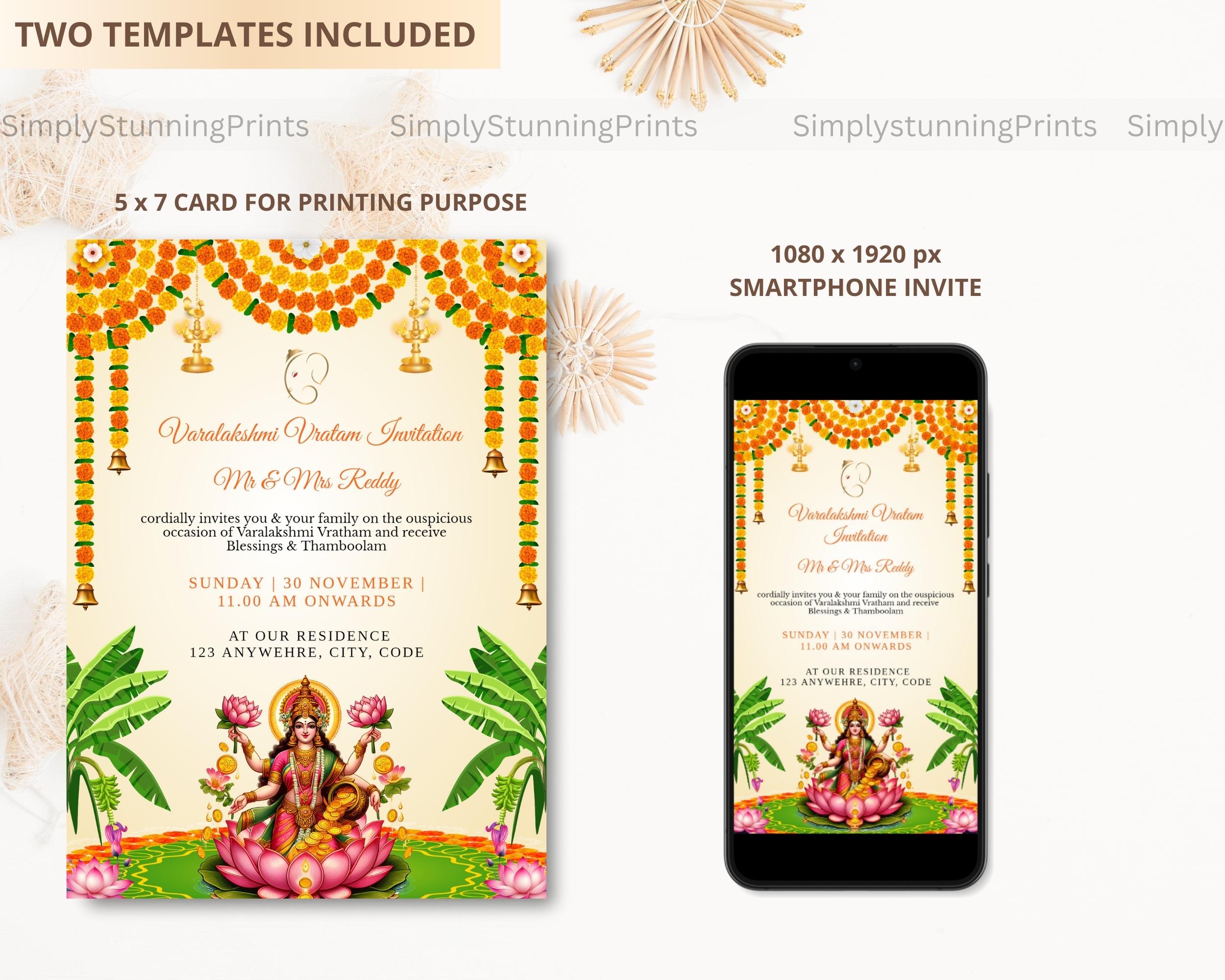 Lakshmi Puja Invitation: Traditional Indian Vratham Invite (digital) - Etsy