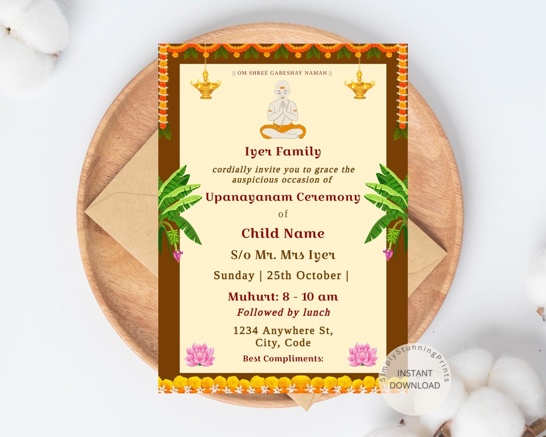 Upanayanam Ceremony Invitation as Thread Ceremony | Janoi Ceremony ...