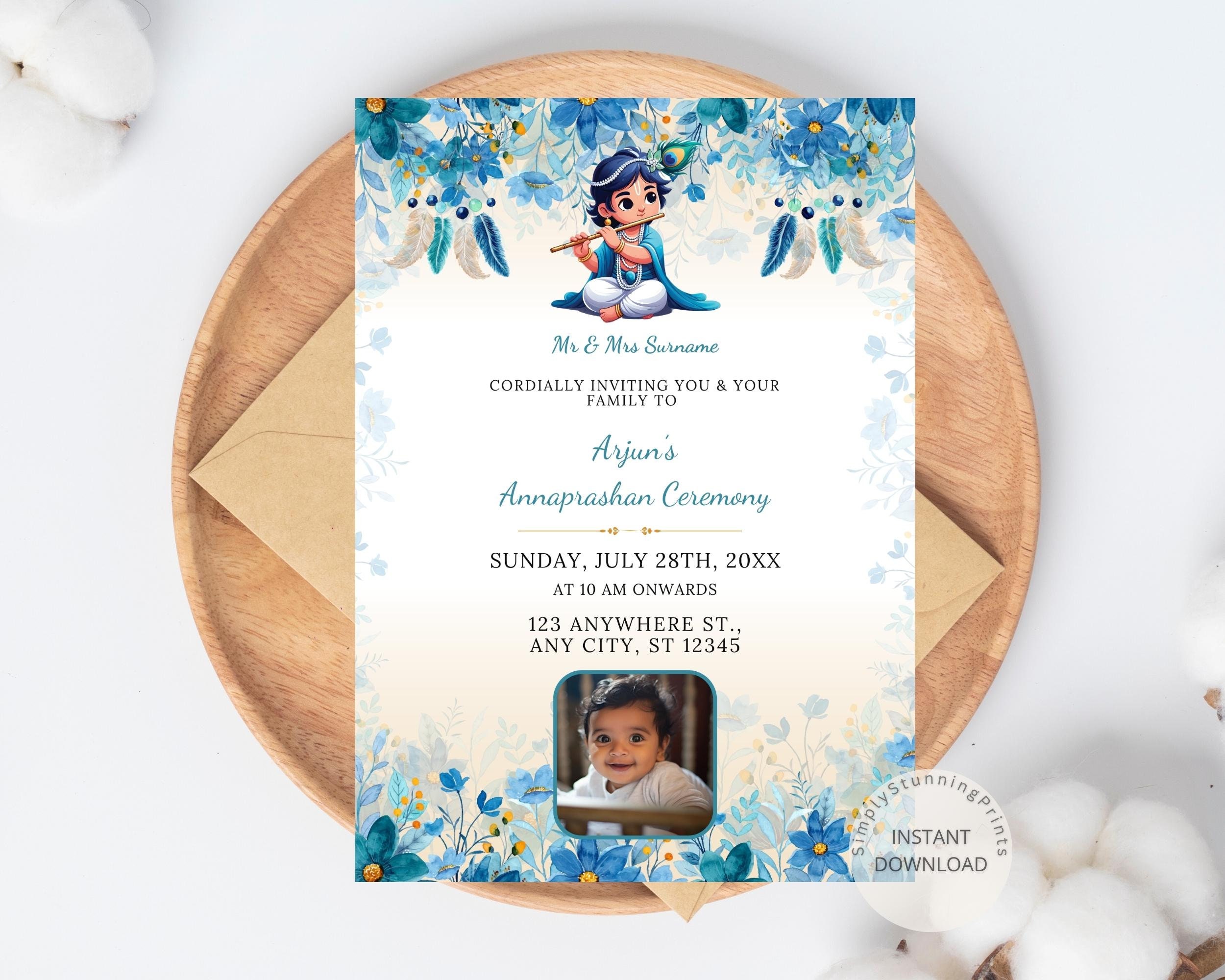 Editable Rice Feeding Invitation Card Rice Weaning Ceremony Invite ...