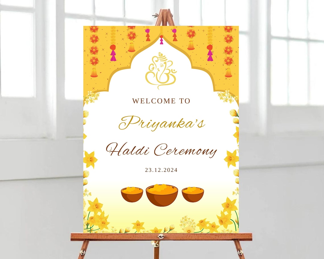 Haldi Ceremony Welcome Sign as Pithi Sign Indian Haldi Decor Wedding ...