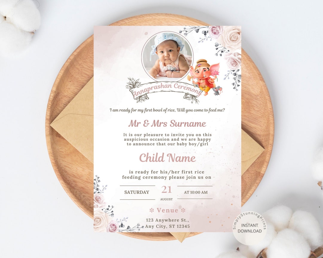 Rice Feeding Invitation Card | Annaprasan Ceremony Invite | Pasni ...