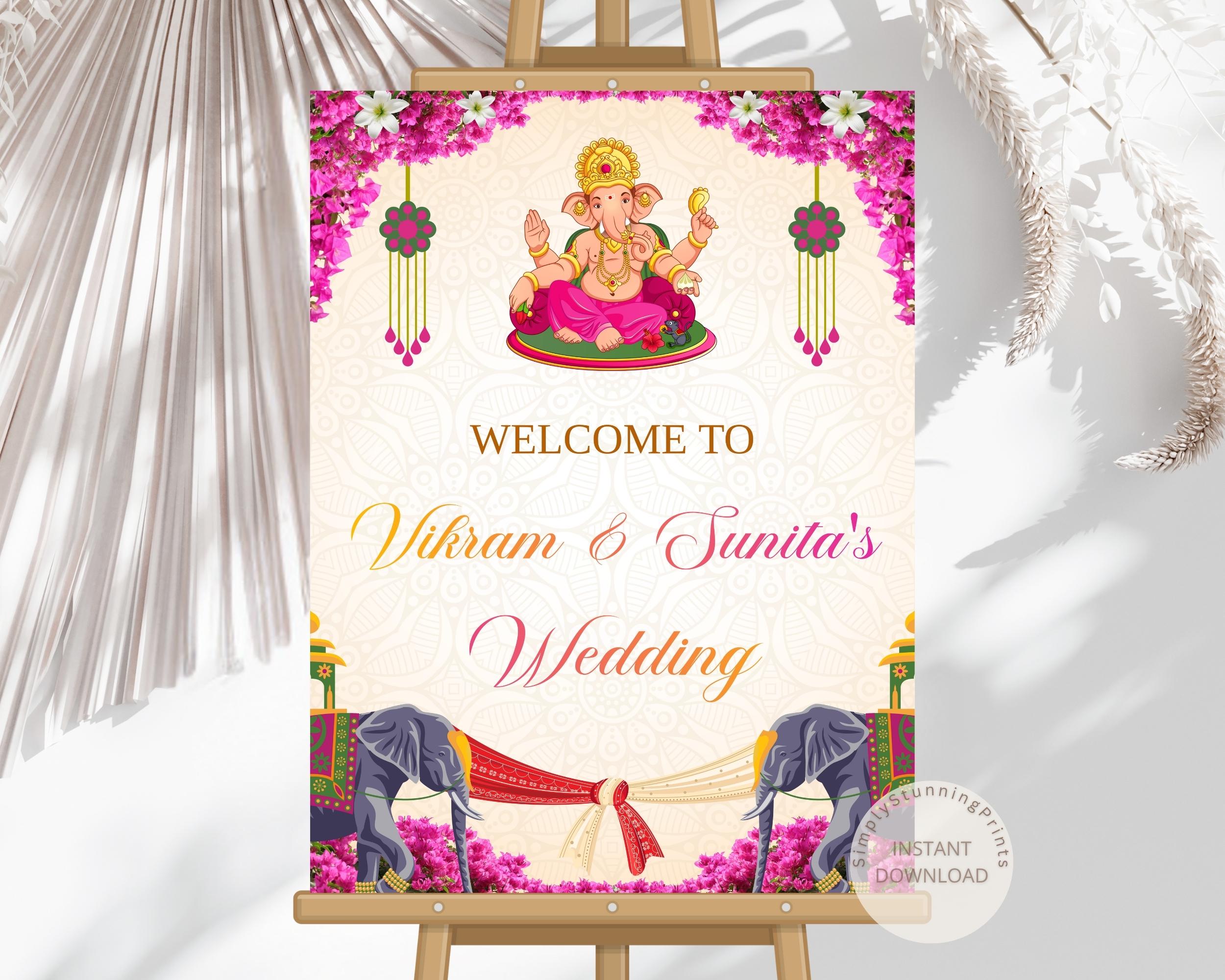 Traditional Hindu Wedding Welcome Sign: Shaadi Ceremony Entrance Decor ...