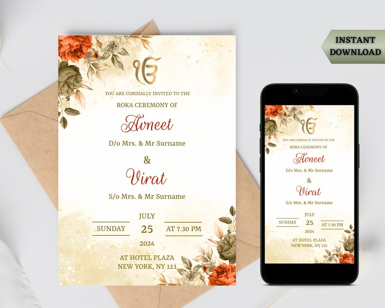 Indian Roka Ceremony Invitation Card Floral Engagement Invite Roka ...