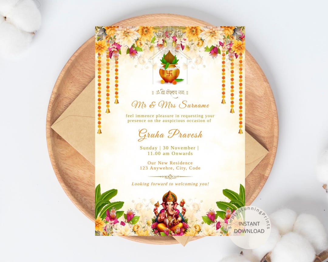 Indian Grah Pravesh Invitation Card | Housewarming Party Invite ...