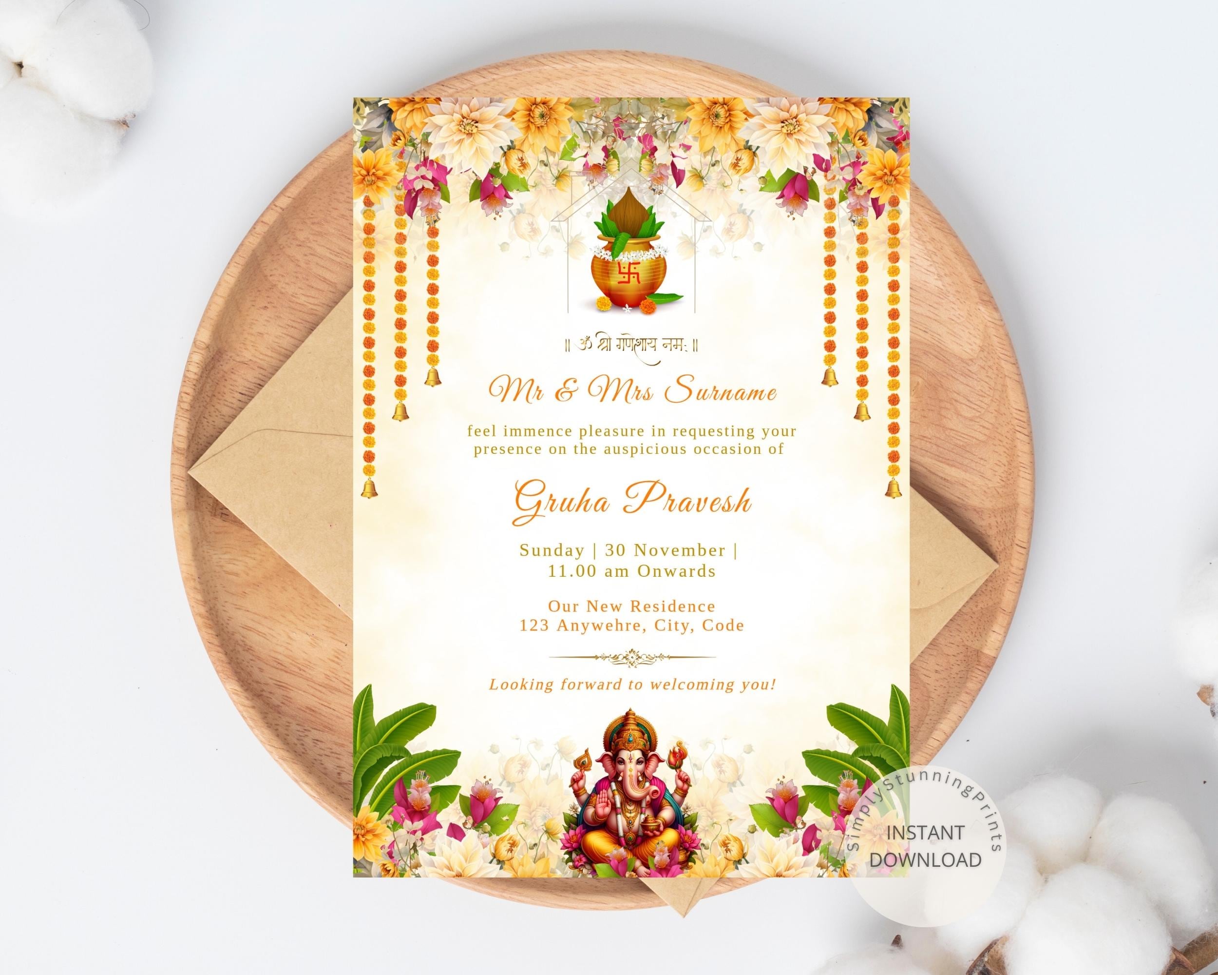 Indian Grah Pravesh Invitation Card | Housewarming Party Invite ...