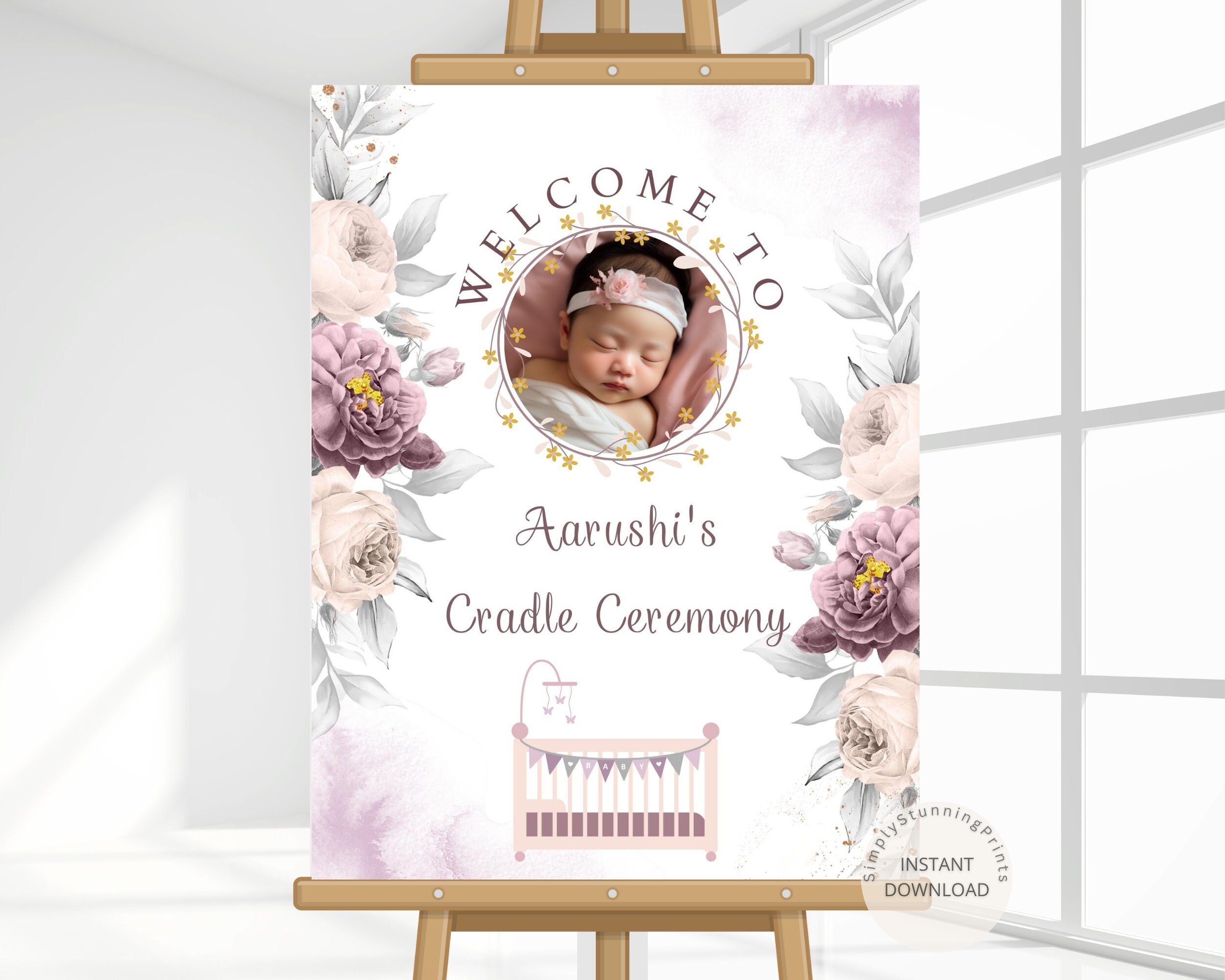 Editable Baby Cradle Welcome Sign Naming Ceremony Entry Sign Cradle ...