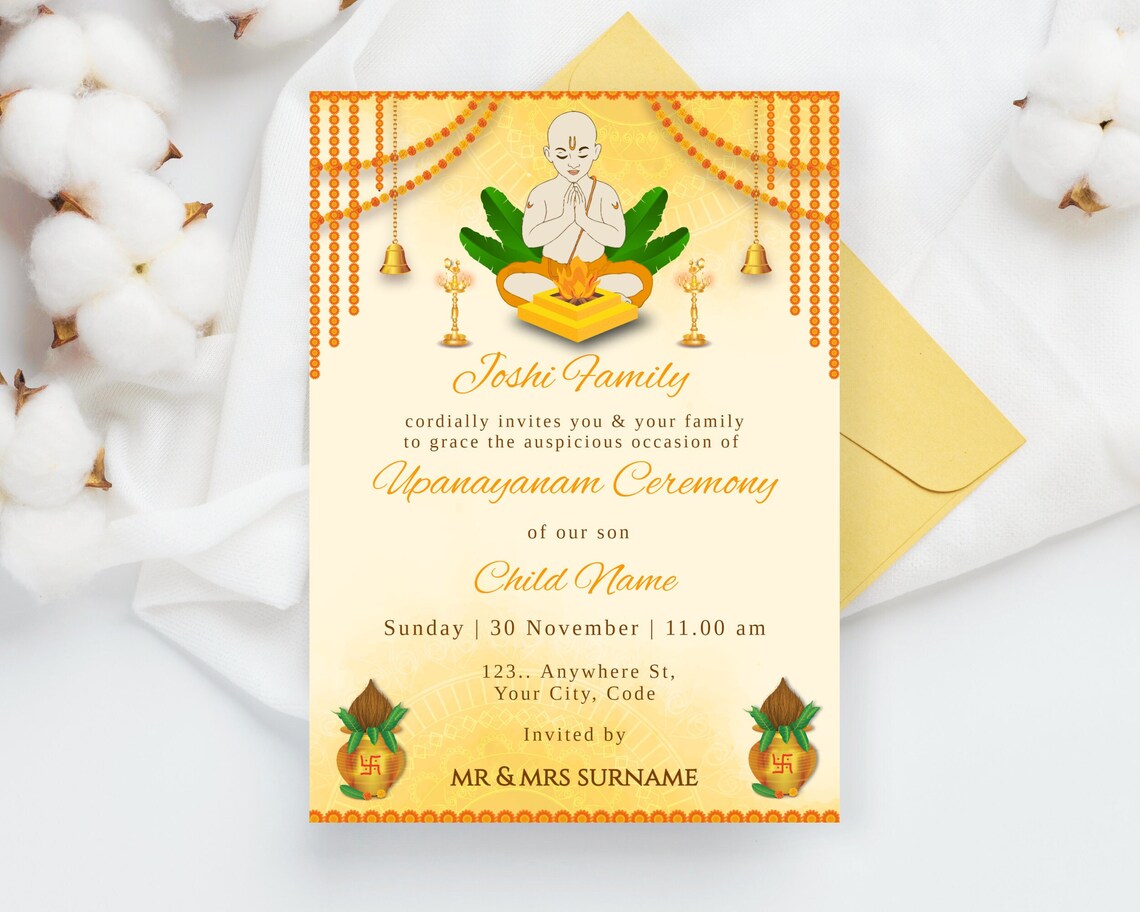 Upanayanam Ceremony Invitation: Traditional Thread Ceremony (digital ...