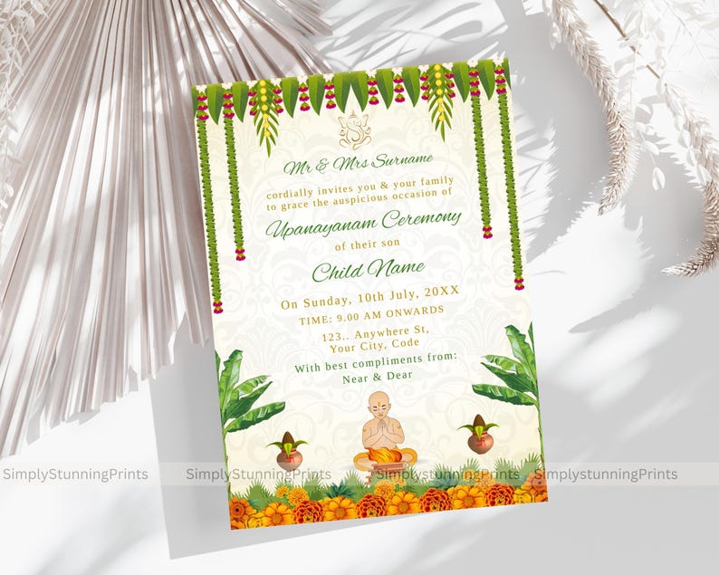 Upanayanam Ceremony Invitation: Traditional Thread Ceremony Card ...