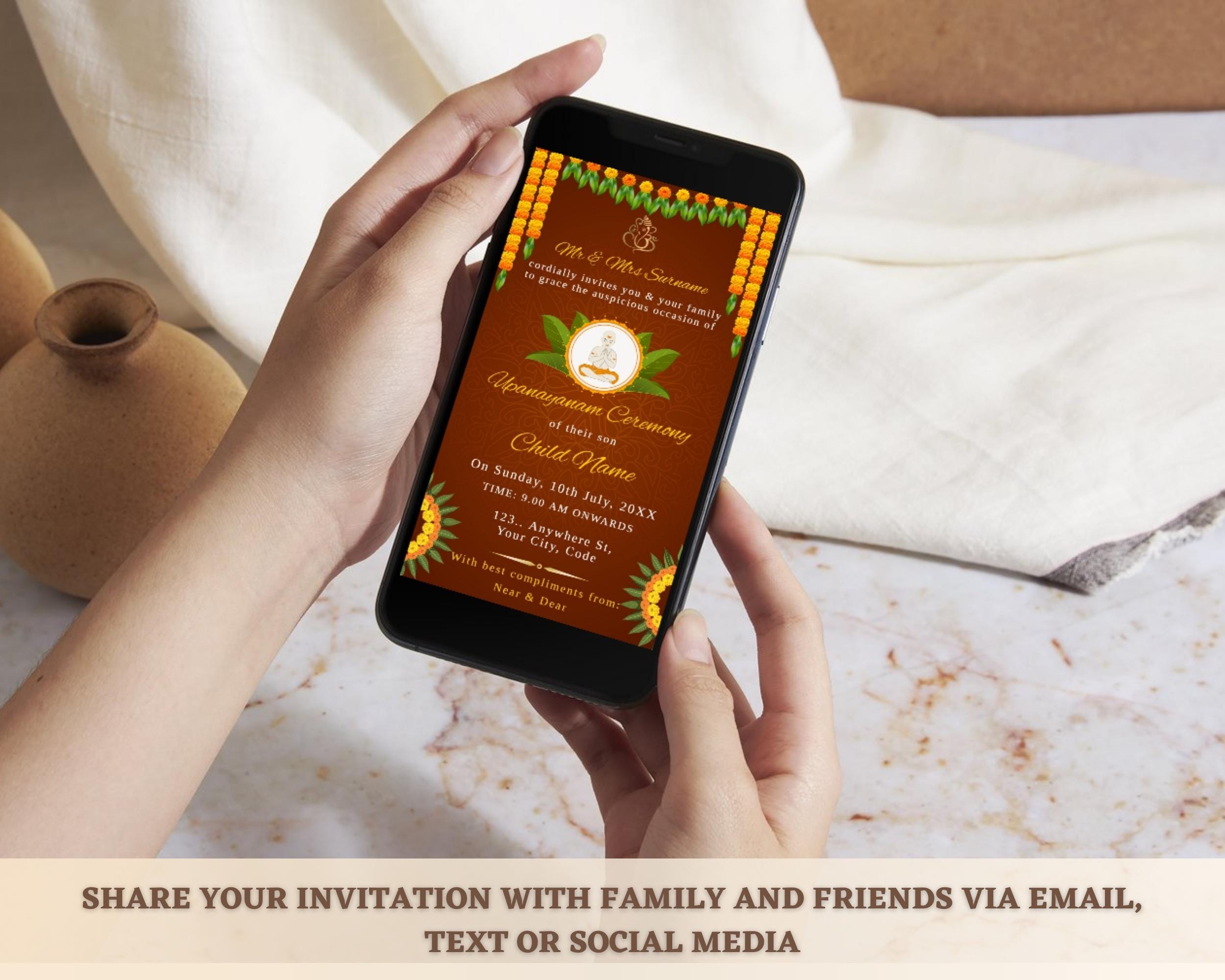 Upanayanam Invitation Card as Thread Ceremony Janoi Ceremony Invite ...