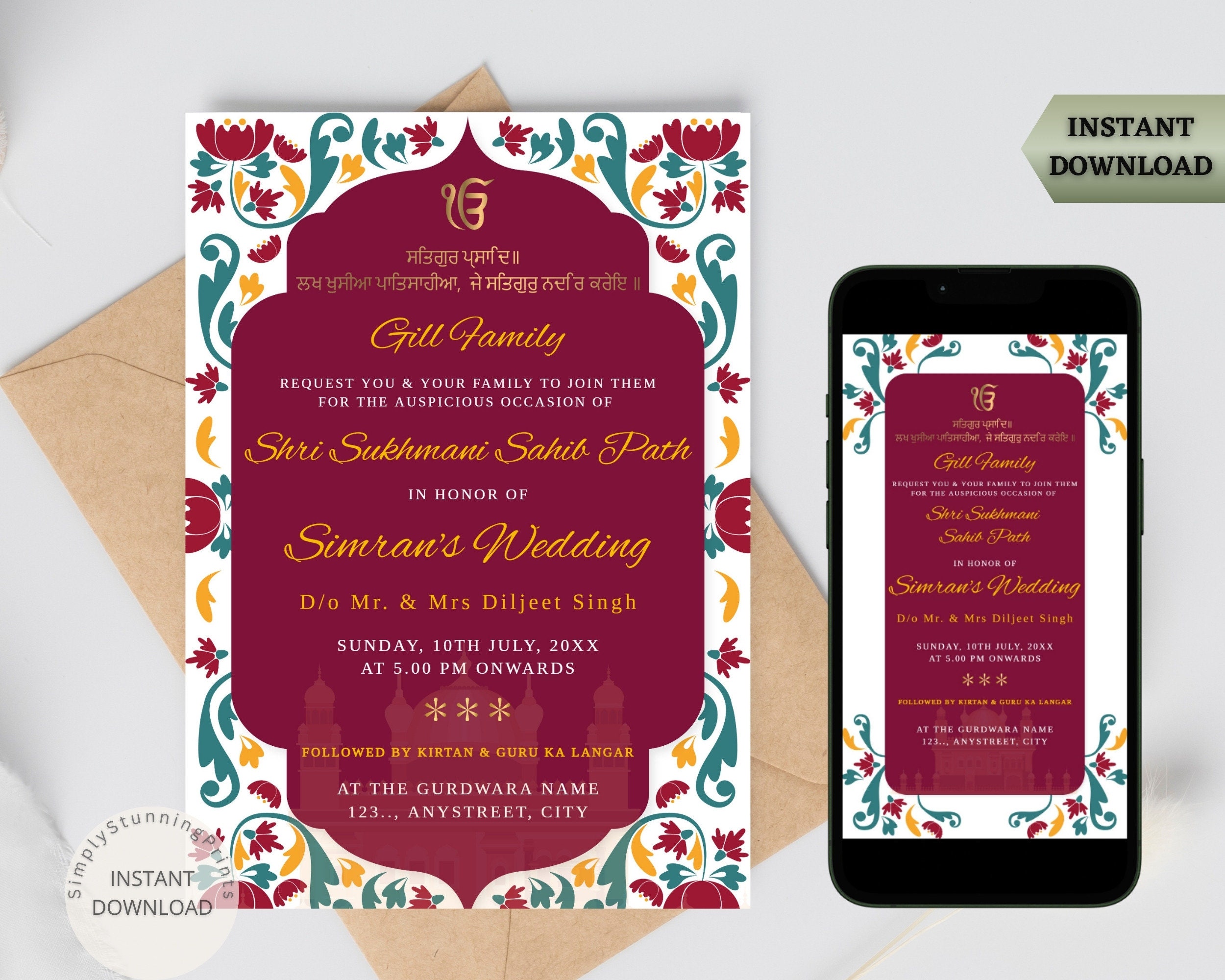 Sri Sukhmani Sahib Path Invitation Card Sikh Wedding Sukhmani Sahib ...
