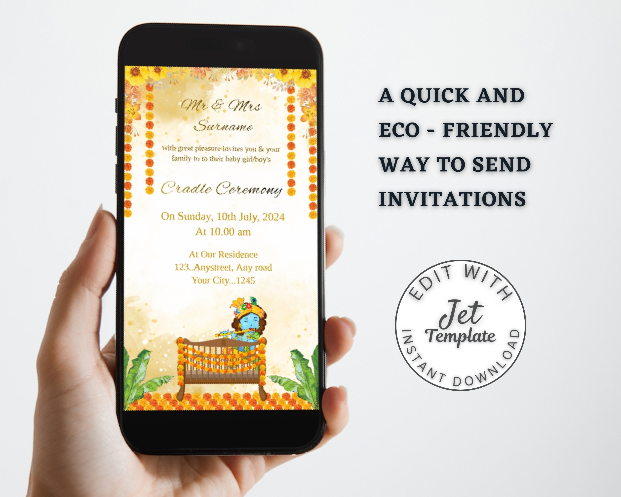 Indian Cradle Ceremony Invitation Template Naming Ceremony Invite ...