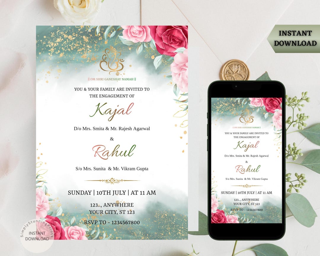 Engagement Invitation Card Watercolor Engagement Invite Ring Ceremony ...