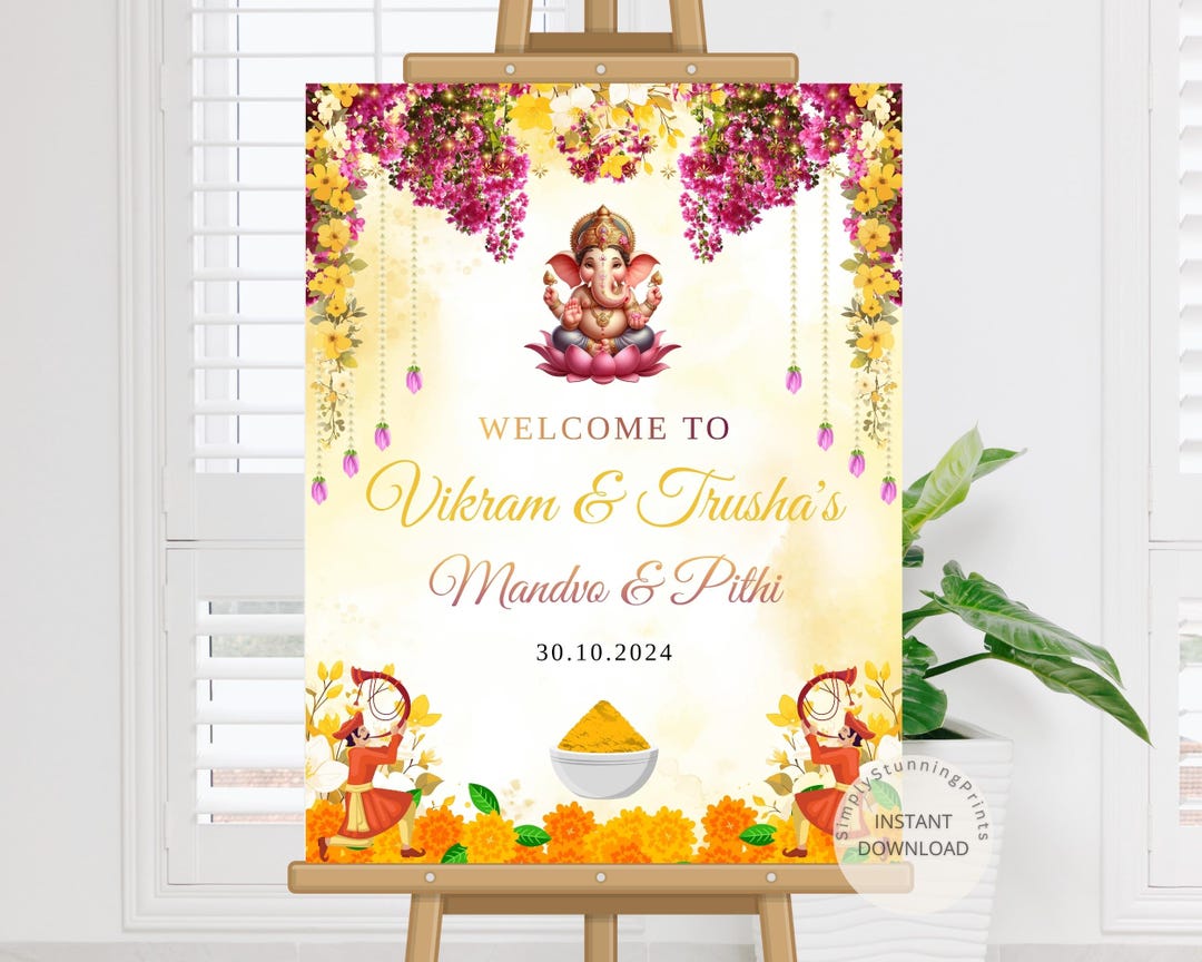 Gujarati Wedding Mandvo & Pithi Welcome Sign | Wedding Entrance ...